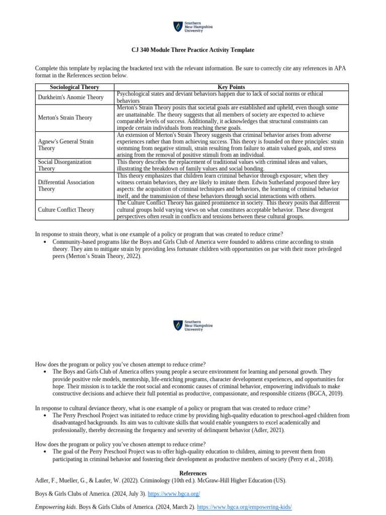 CJ 340 Module Three Practice Activity Template | PDF | Social ...