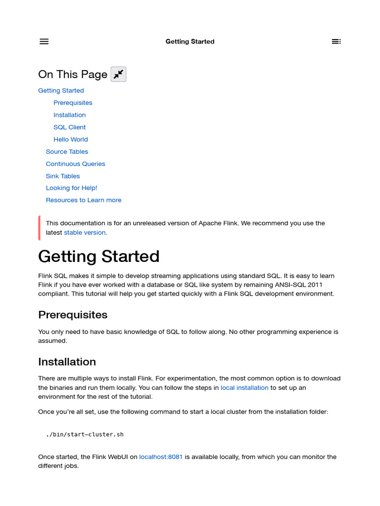Apache Flink Getting Started | PDF | Sql | Table (Database)