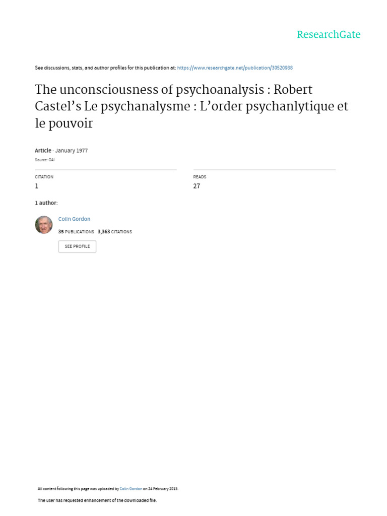 The Unconsciousness of Psychoanalysis Robert Caste | PDF