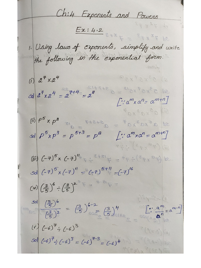 7th Class Ch-4 (Exponents & Powers) | PDF