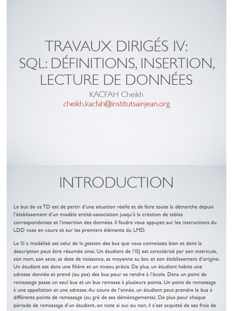 TD4 - SQL Create and Insert Bus | PDF