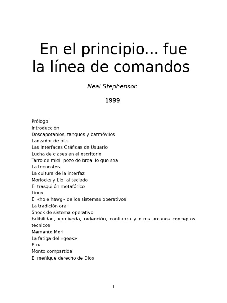 En El Principio Fue La Linea de Comandos - Neal Stephenson PRINT | PDF ...