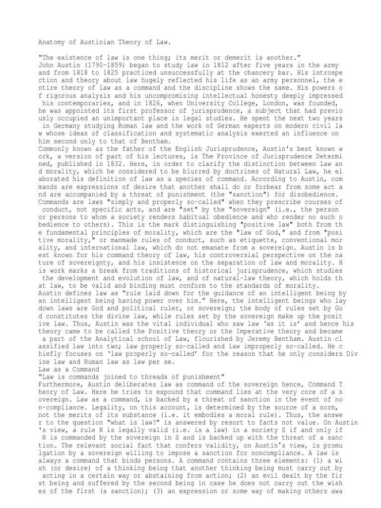 Austinian Theory of Law | PDF | Jurisprudence | Sovereignty
