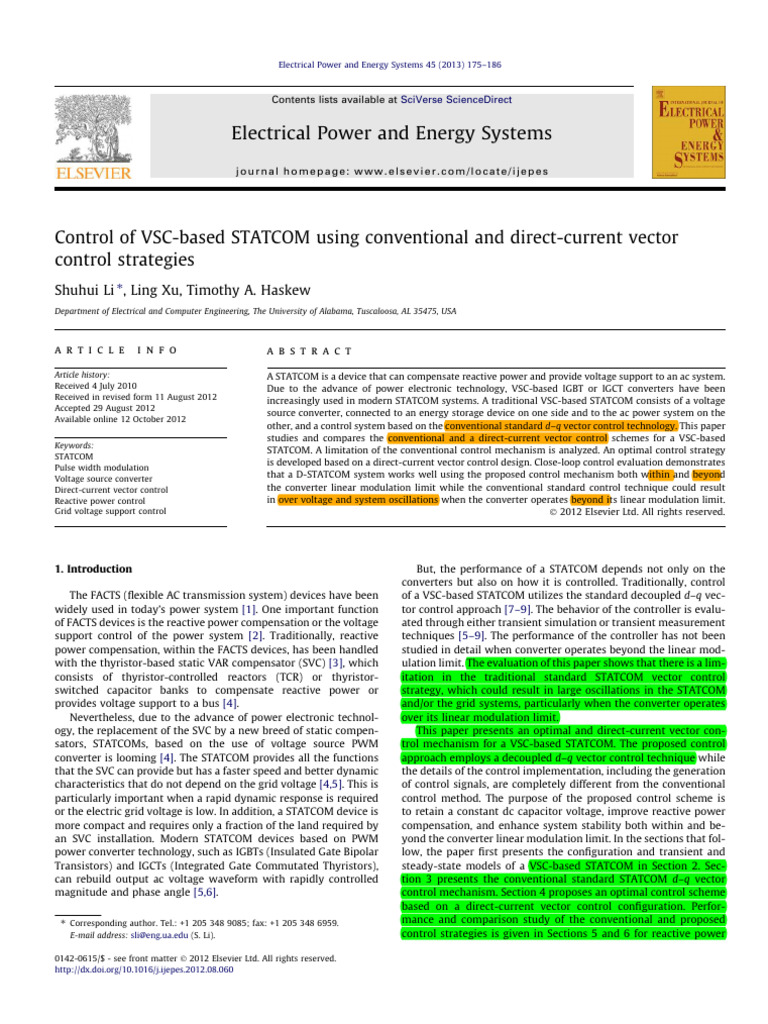 Control of VSC Based STATCOM Using Conve | PDF