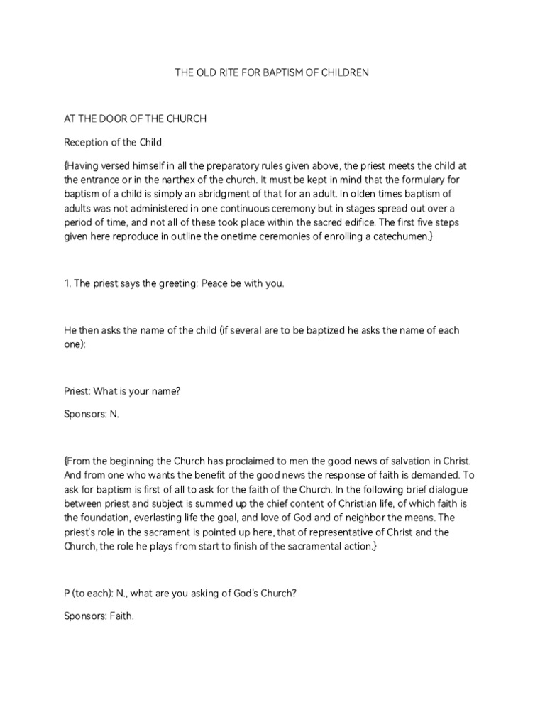The Old Rite For The Sacrament of Baptism | PDF