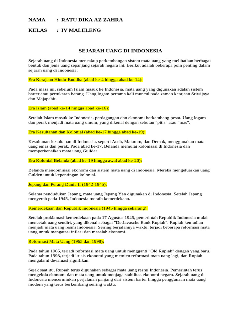 Sejarah Mata Uang Indonesia TUGAS RATU | PDF