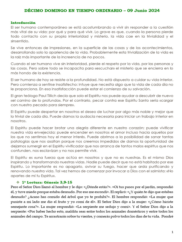 Décimo Domingo en Tiempo Durante El Año | PDF | Jesús | Religión y ...