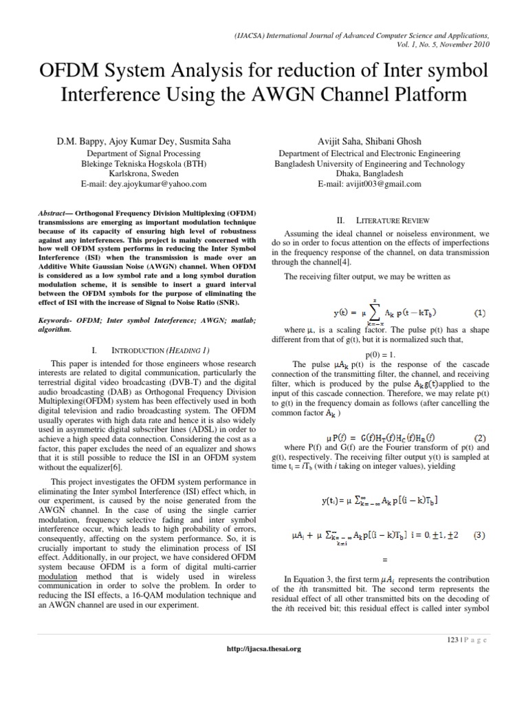 Paper 20 OFDM System Analysis For Reduction of Inter Symbol Interference Using The AWGN Channel ...
