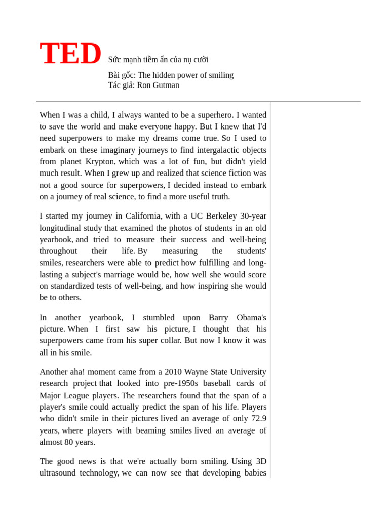 TED The Hidden Power of Smiling | PDF