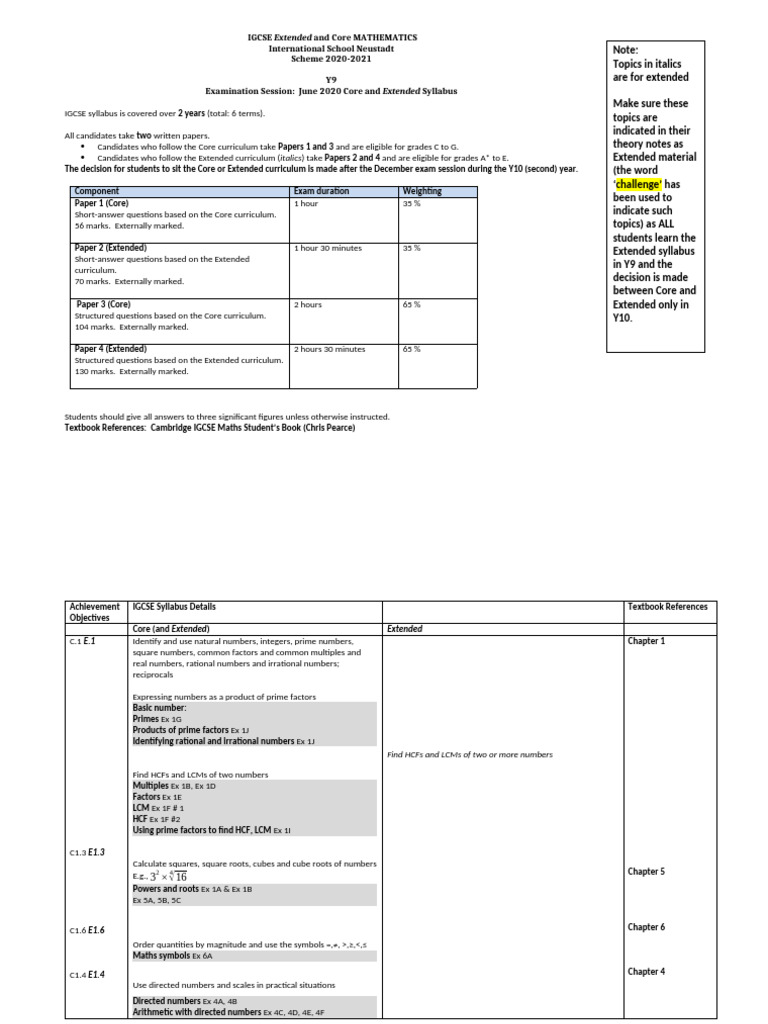 IGCSE Mathematics Y9 DetailedScheme 2022-2023 | PDF