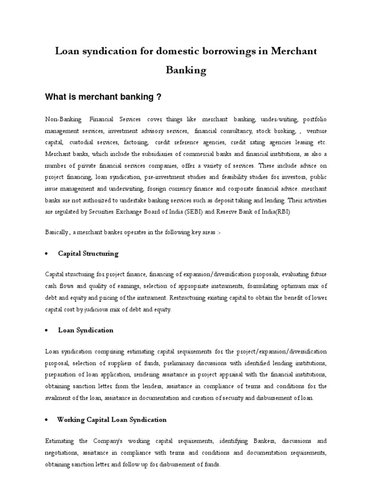 Loan Syndication For Domestic Borrowings in Merchant Banking | PDF ...