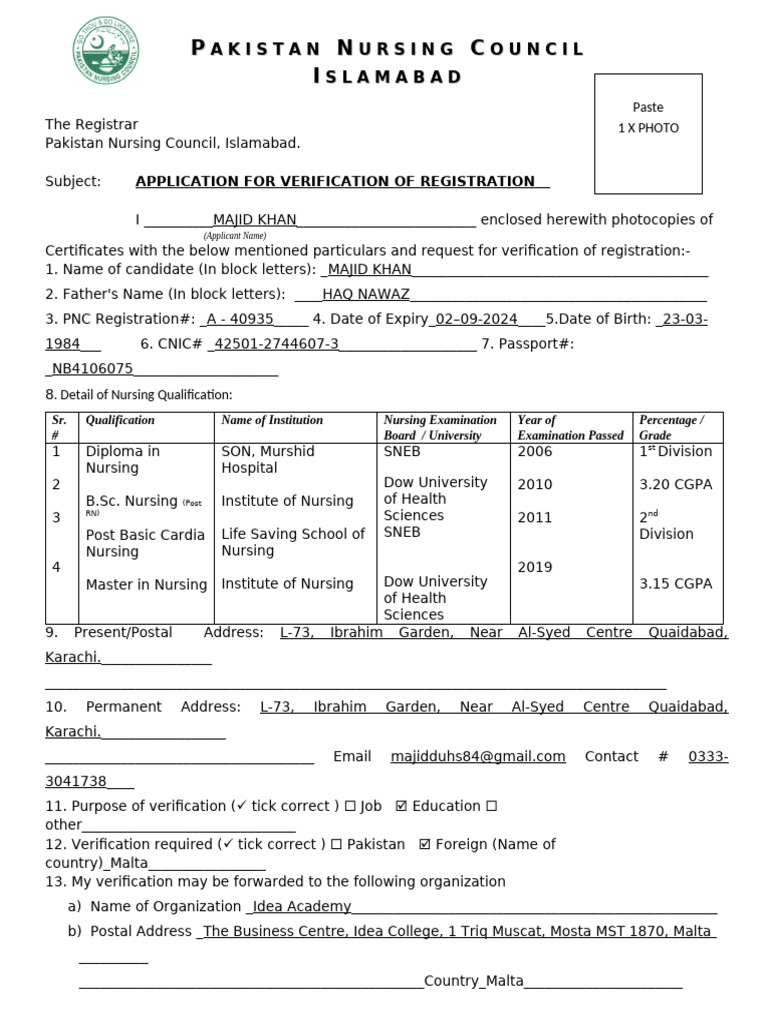 PNC Registration Verification Form 2020 B 05072021 1 | PDF | Nursing