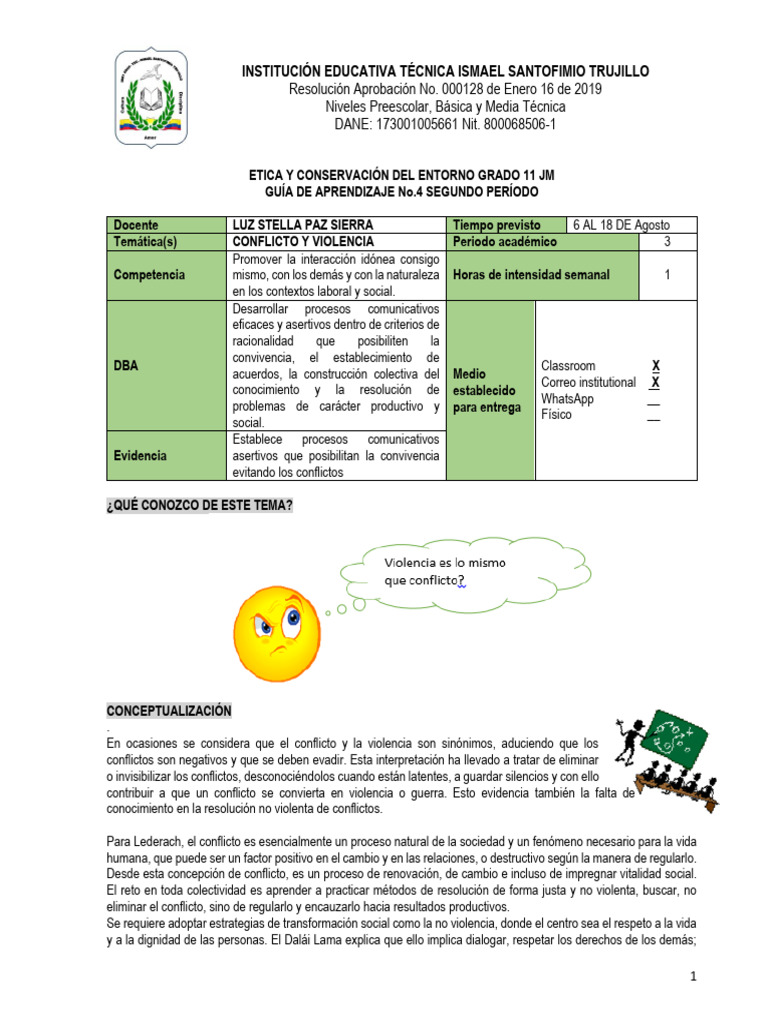 Guia 4 Etica Grado 1101 Tercer Periodo Luz Stella Paz s | PDF
