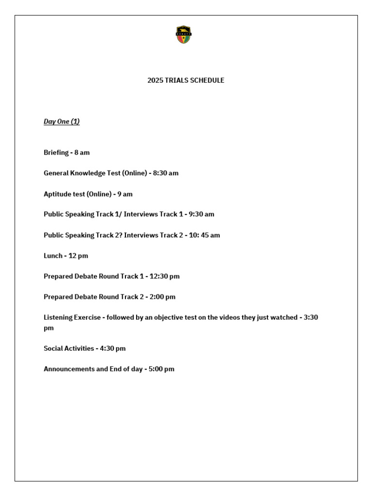 2025 Trials Schedule | PDF