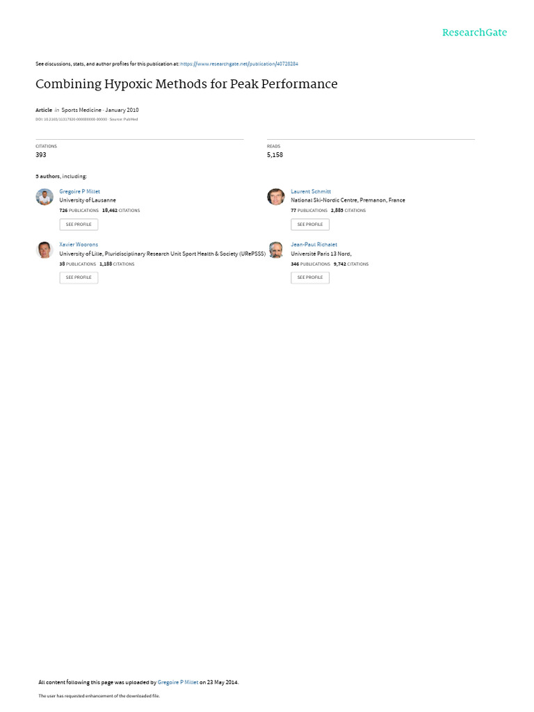 Combining Hypoxic Methods For Peak Performance | PDF