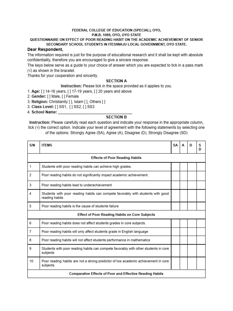 Questionnaire 1 | PDF