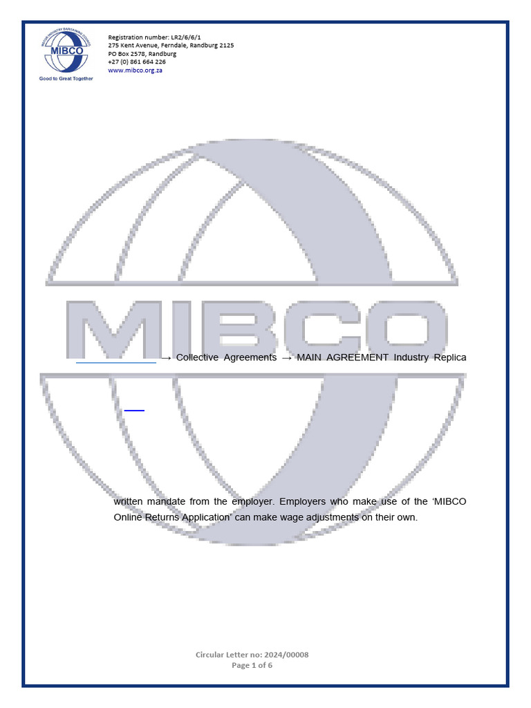 Mibco Wage Rates 01 September 2024 To August 2025 | PDF