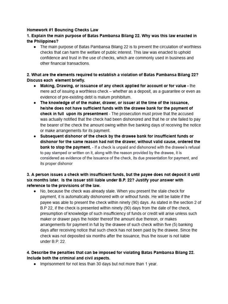 Homework #1 Bouncing Checks Law | PDF