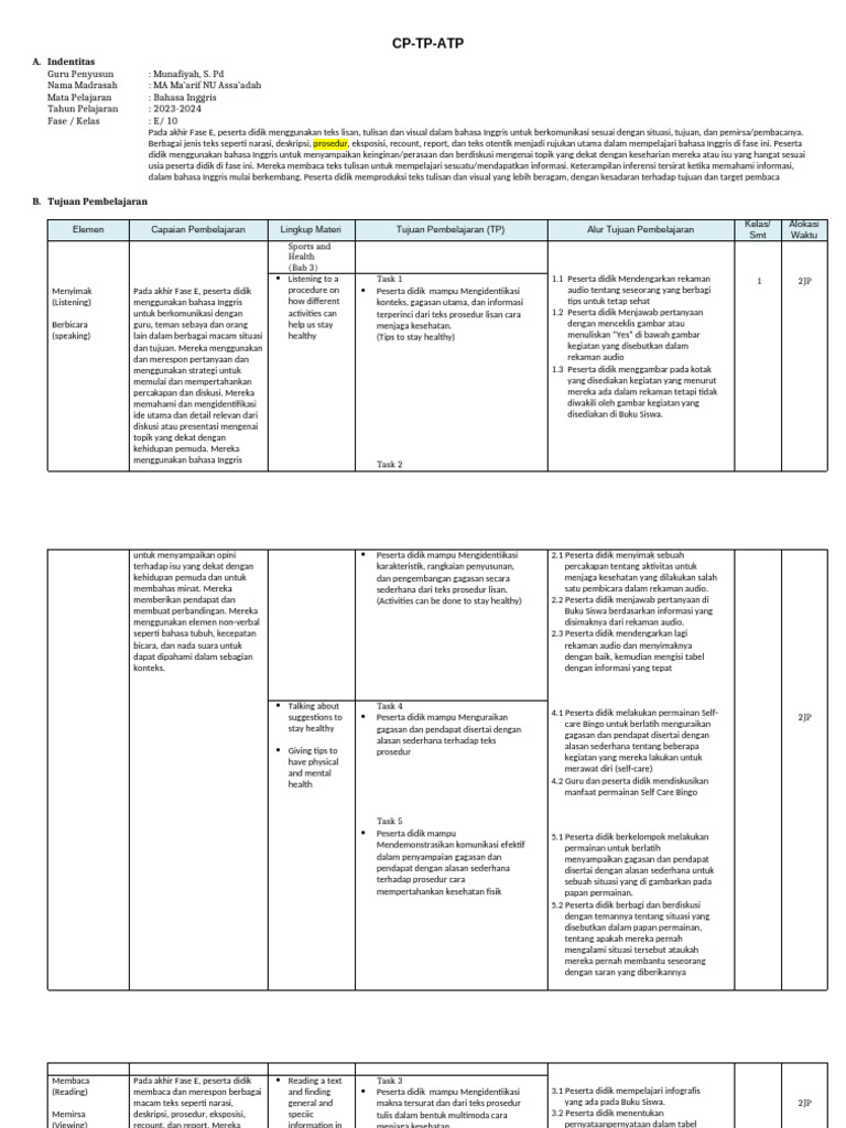 (MF) CP-TP-ATP - X - Bab 3 Sports and Health | PDF