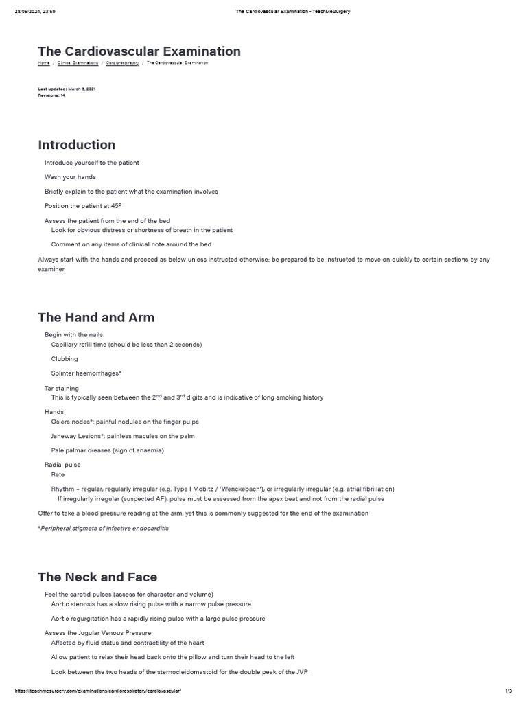 The Cardiovascular Examination - Best | PDF