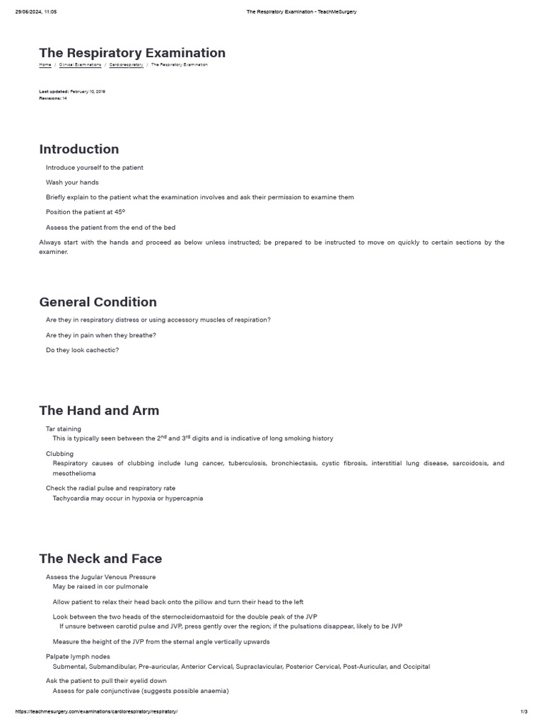 The Respiratory Examination - TeachMeSurgery | PDF