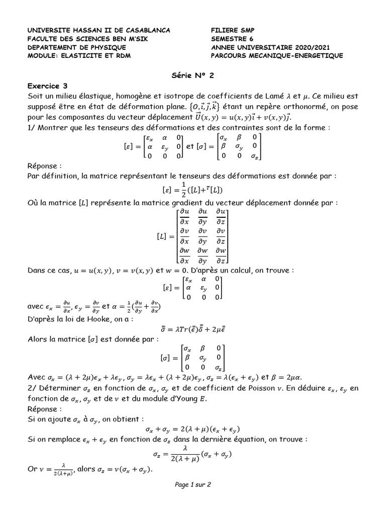 Correction Série 2 Élasticité Exercice 3 | PDF