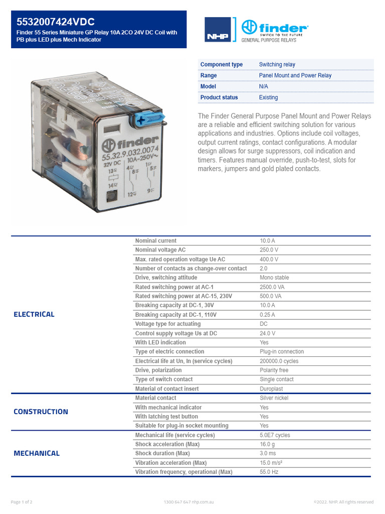 24V DC Miniature GP Relay Datasheet | PDF | Relay | Mains Electricity