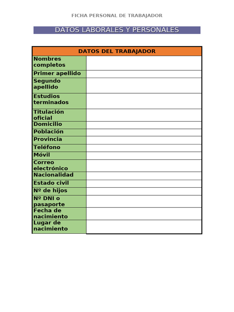 Ficha de Datos Personales Trabajador | PDF