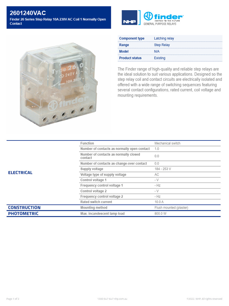 2601240VAC AU Step Relay Datasheet | PDF | Relay | Switch