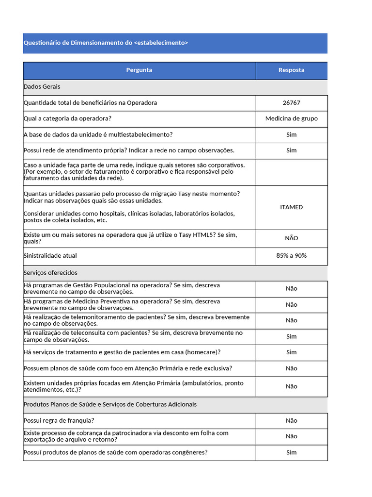 Questionário de Dimensionamento da Saúde | PDF | Notebook | Tecnologia ...