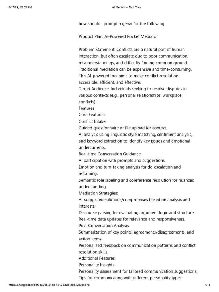 AI Mediation Tool Plan | PDF