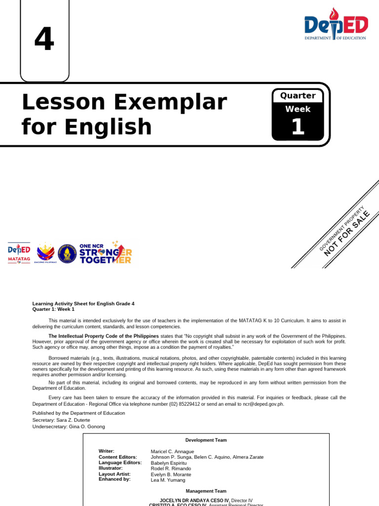 LE G4 English Q1 Wk1 | PDF | Reading Comprehension | Language Arts & Discipline