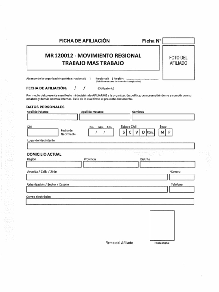 Ficha de Afiliación | PDF