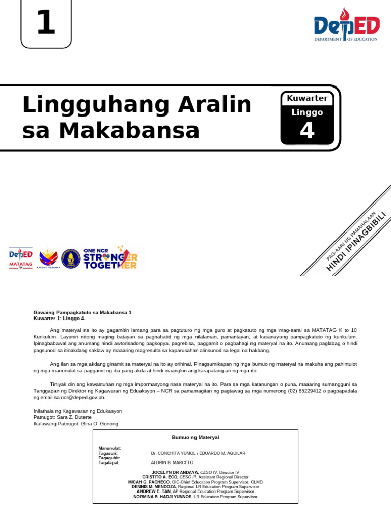 LE G1 Makabansa Q1 W4 | PDF