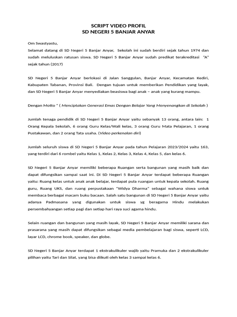 Script Video Profil Sekolah | PDF