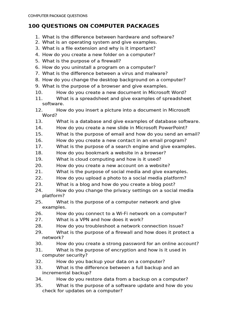 Computer Package Questions For 2024 Aug | PDF
