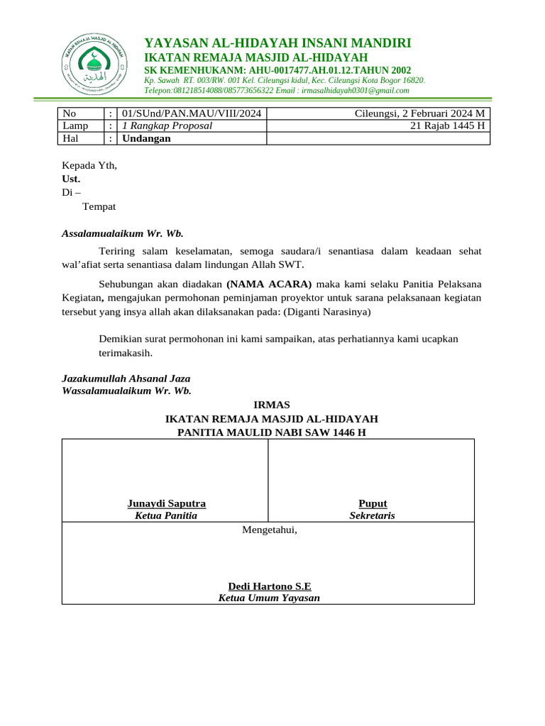 Format Surat Rangkap Proposal | PDF