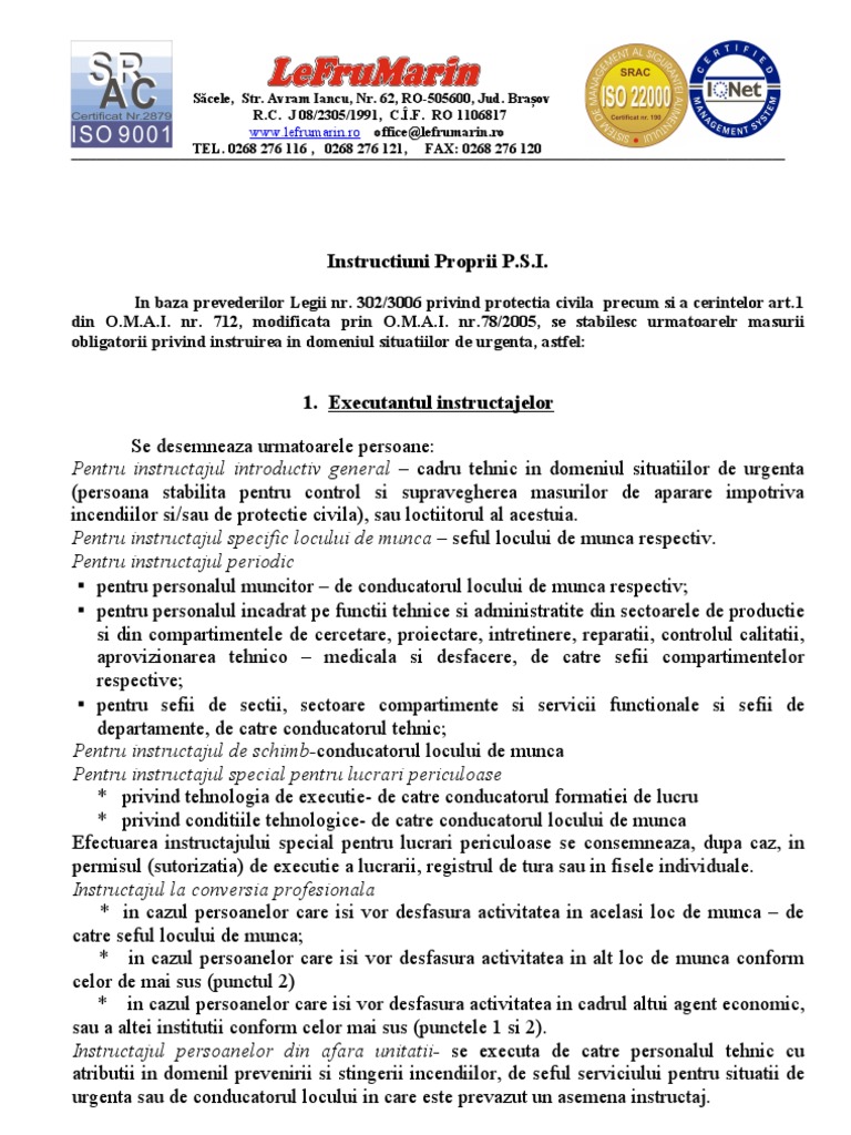 Instrunctiuni Proprii Psi+Ssm | PDF