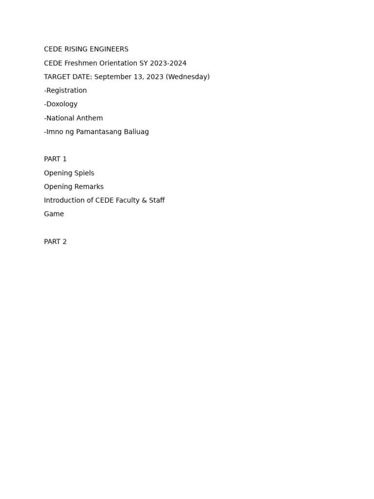 CEDE Freshmen Orientation | PDF