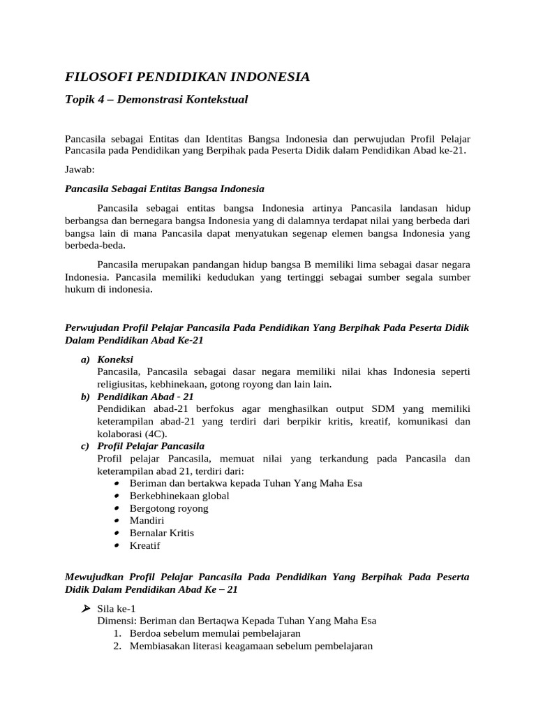Filosofi Pendidikan Indonesia: Topik 4 - Demonstrasi Kontekstual | PDF