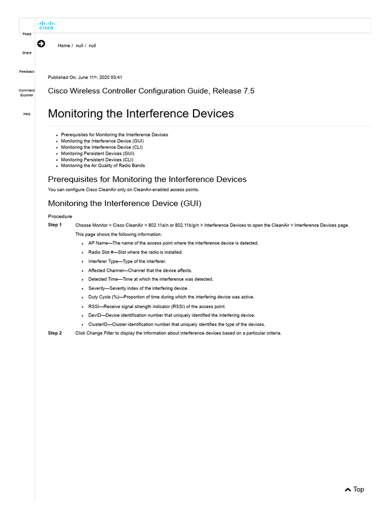 Cisco Content Hub - Monitoring the Interference Devices | PDF