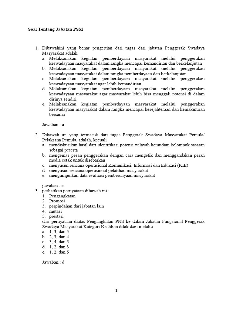 Soal Tentang Jabatan PSM | PDF