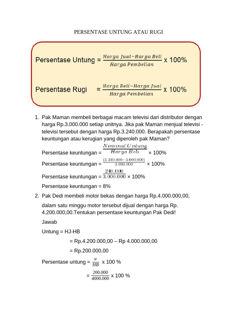 Persentase Untung Atau Rugi | PDF