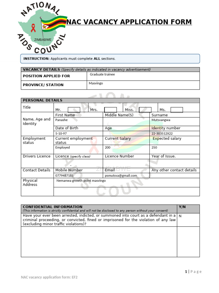 NAC Vacancy Application Form July 2023 1 | PDF | Justice | Crime & Violence