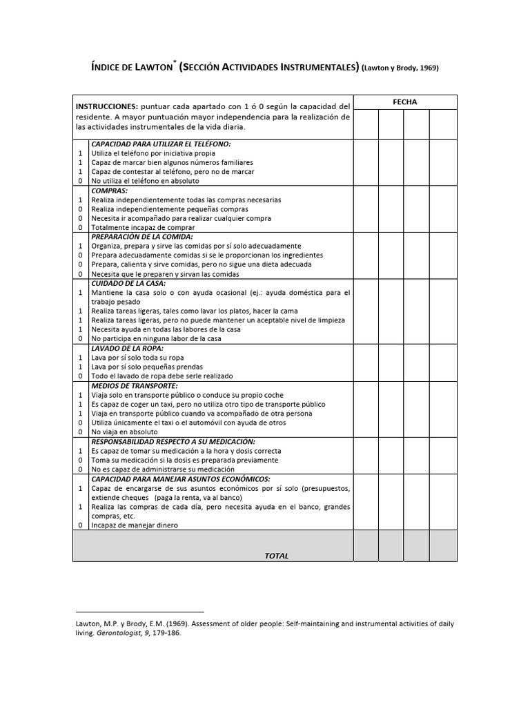 Pauta Evaluaci N Ndice Lawton Brody | PDF