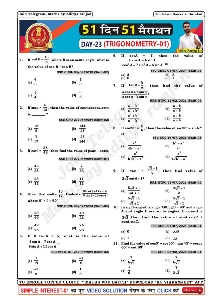 23. (Trigonometry 01) (51 Days 51 Marathon) (1) | PDF