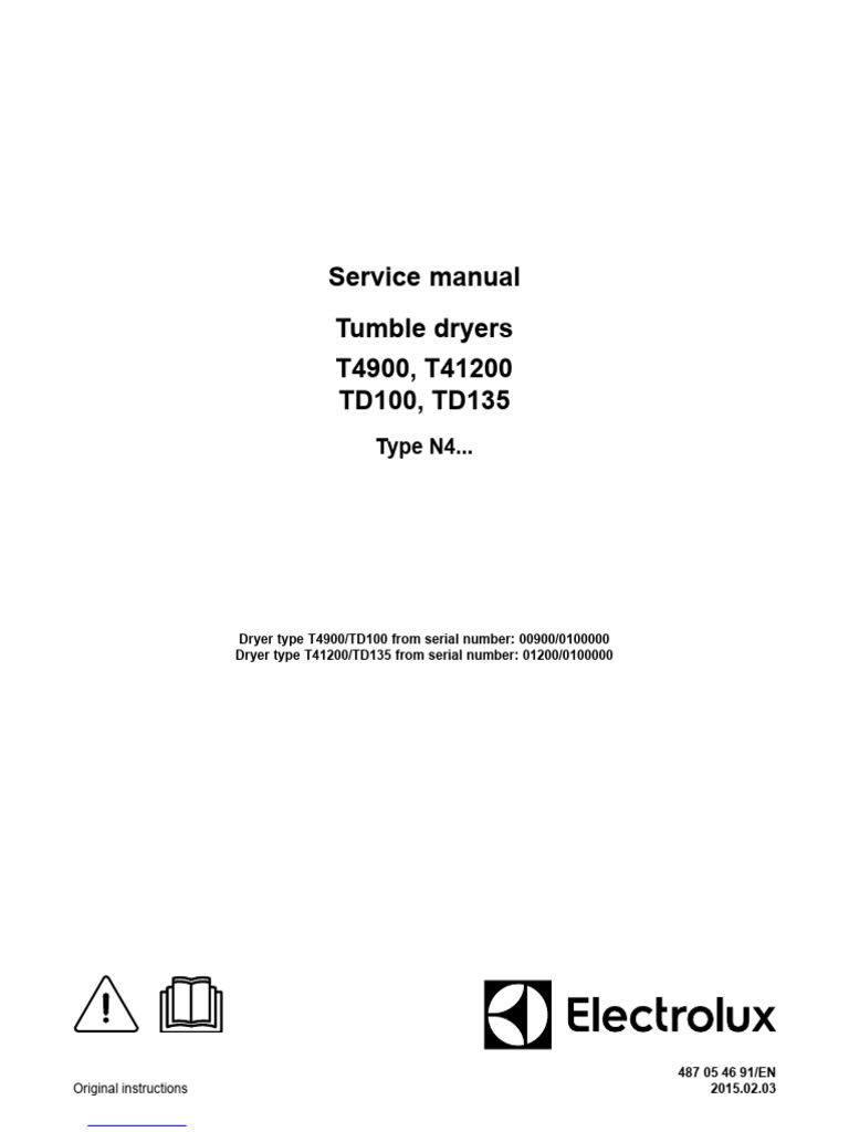 Service Manual Tumble Dryers T4900, T41200 TD100, TD135: Type N4.. | PDF