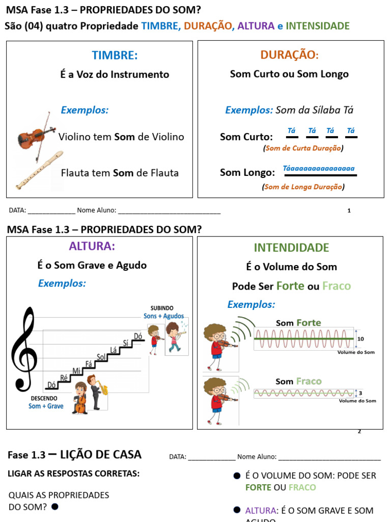 MSA Fase 1.3 - Propriedades Do Som - Infantil 5 A 7 Anos | PDF
