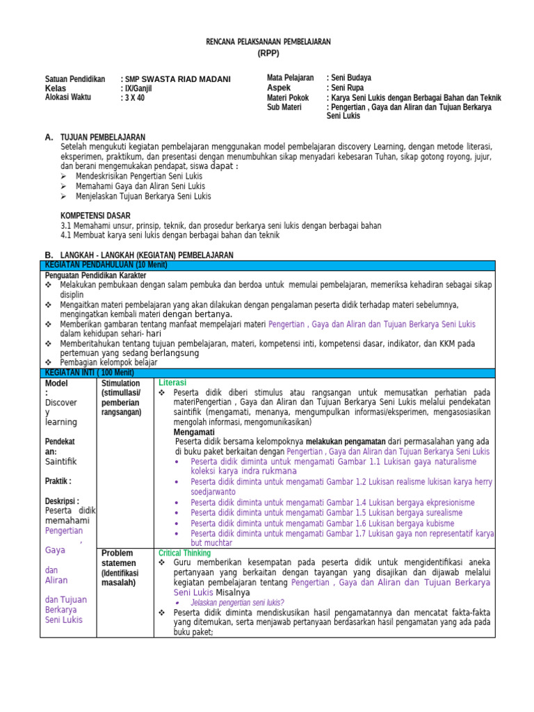 Rencana Pelaksanaan Pembelajaran | PDF