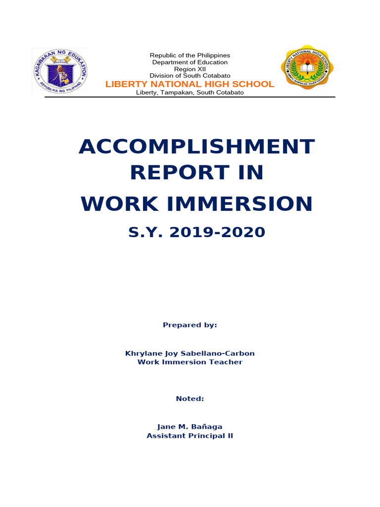 Work Immersion 2020 Accomplishment | PDF